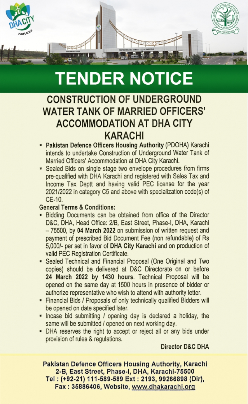 Tender Notice – Construction of Underground Water Tank of Married ...